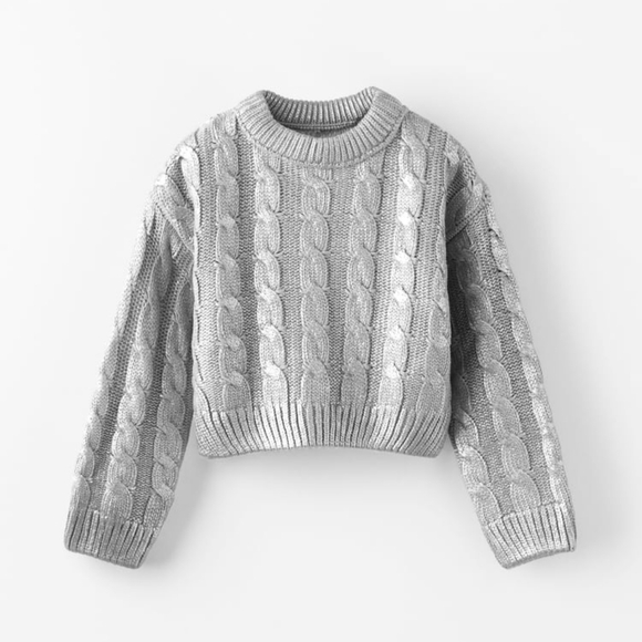 Zara | Shirts & Tops | Zara Metallic Silver Knit Sweater | Poshmark